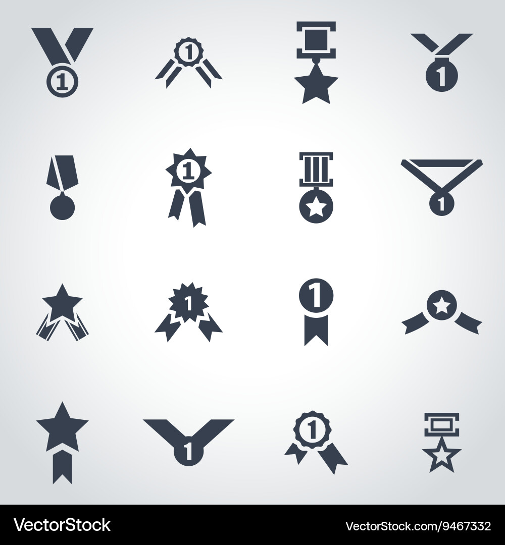 Black award medal icon set Royalty Free Vector Image