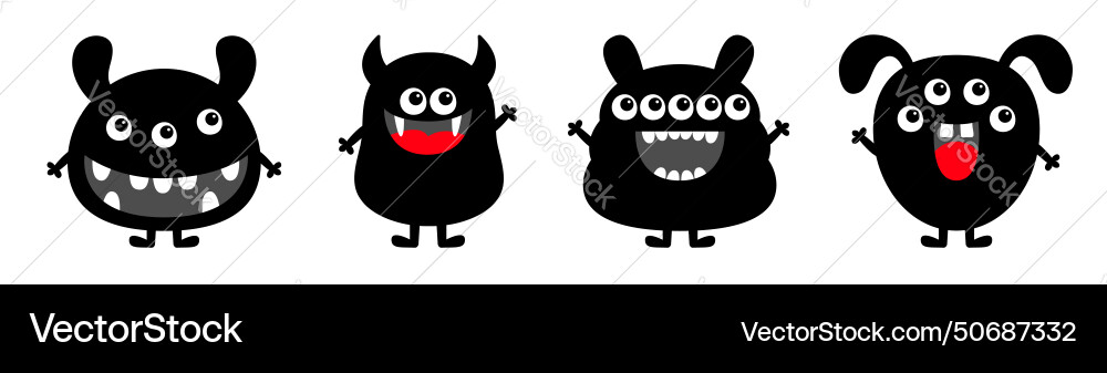 Happy halloween monster set line black monsters Vector Image