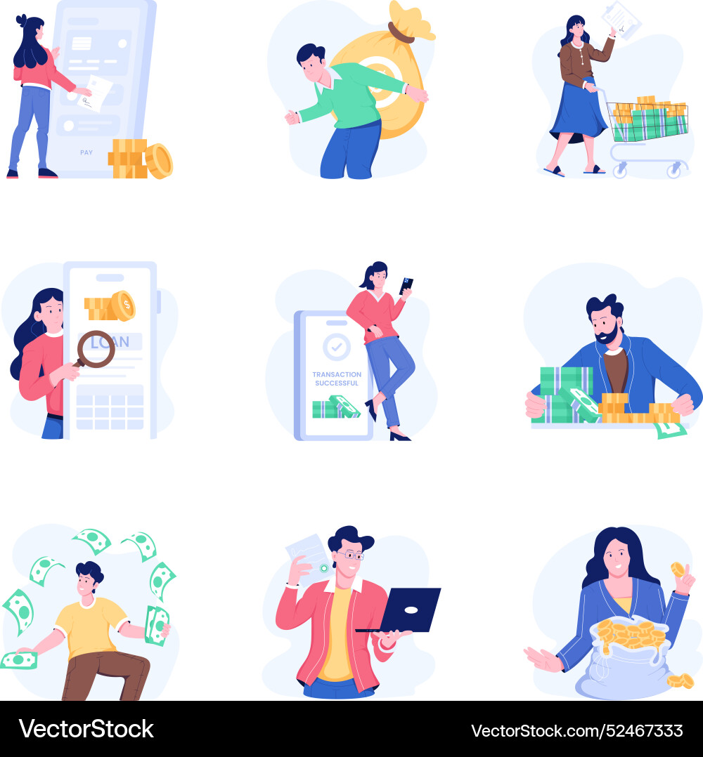 Bundle of loan process flat Royalty Free Vector Image