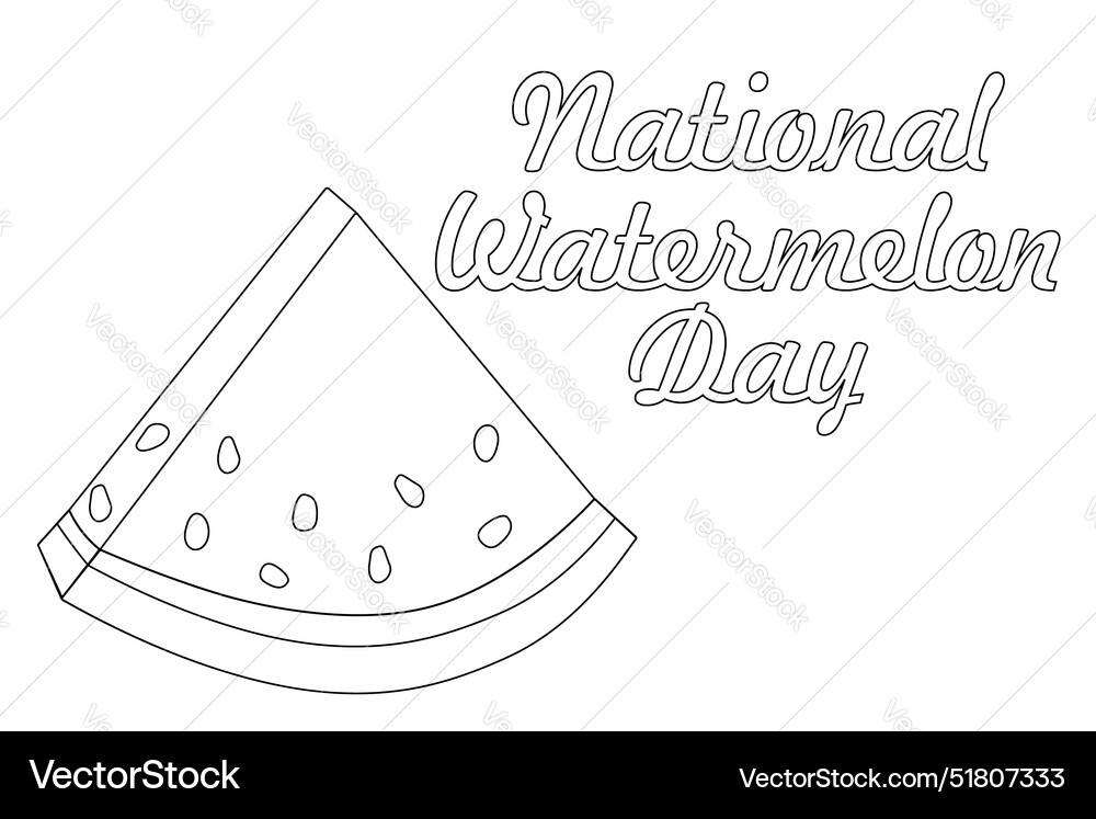 National watermelon day coloring page Royalty Free Vector