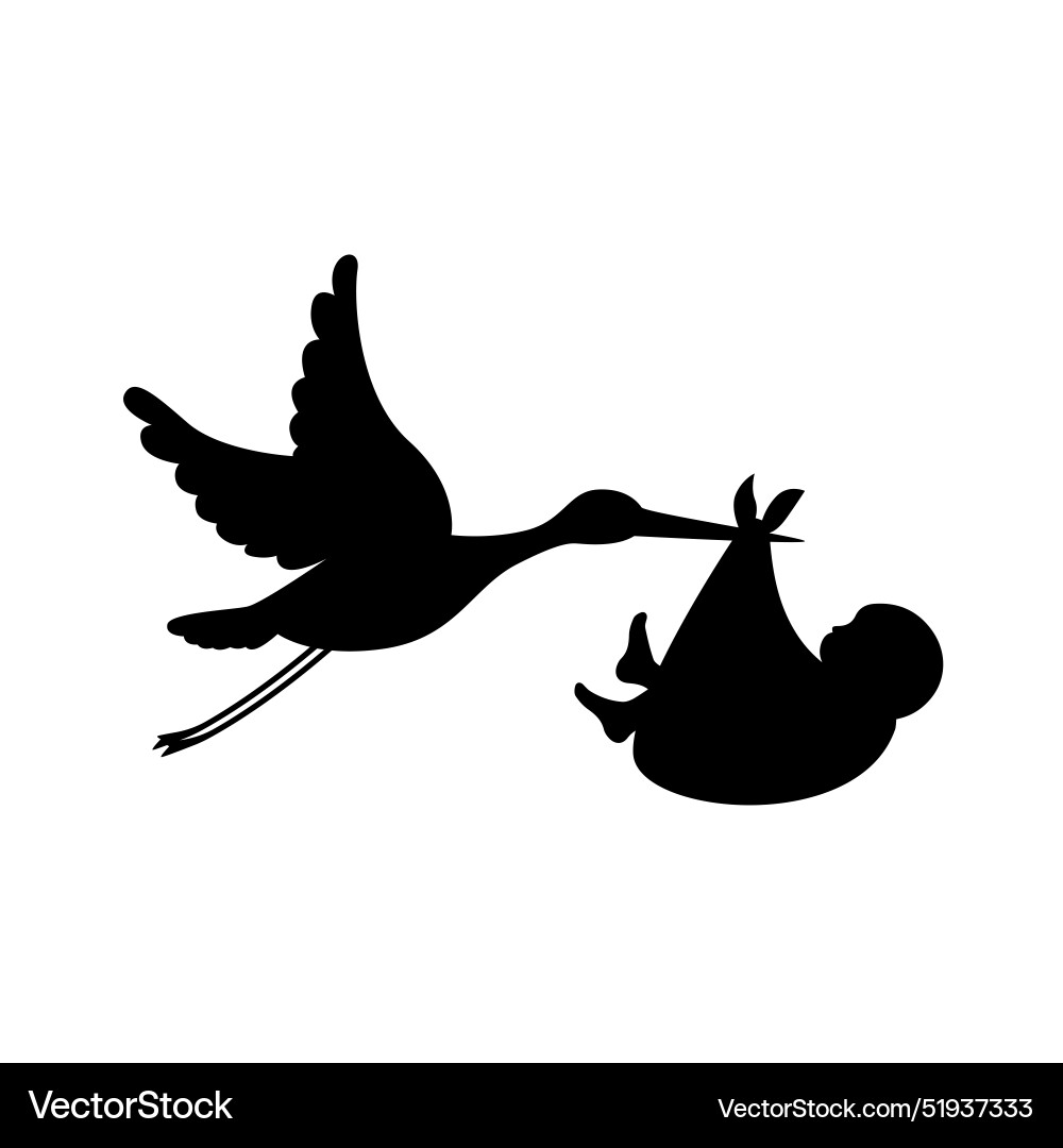 Stork and baby silhouette carrying Royalty Free Vector Image