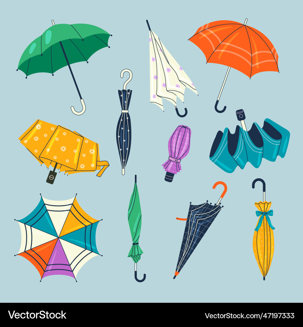 Umbrellas collection autumn set of different Vector Image