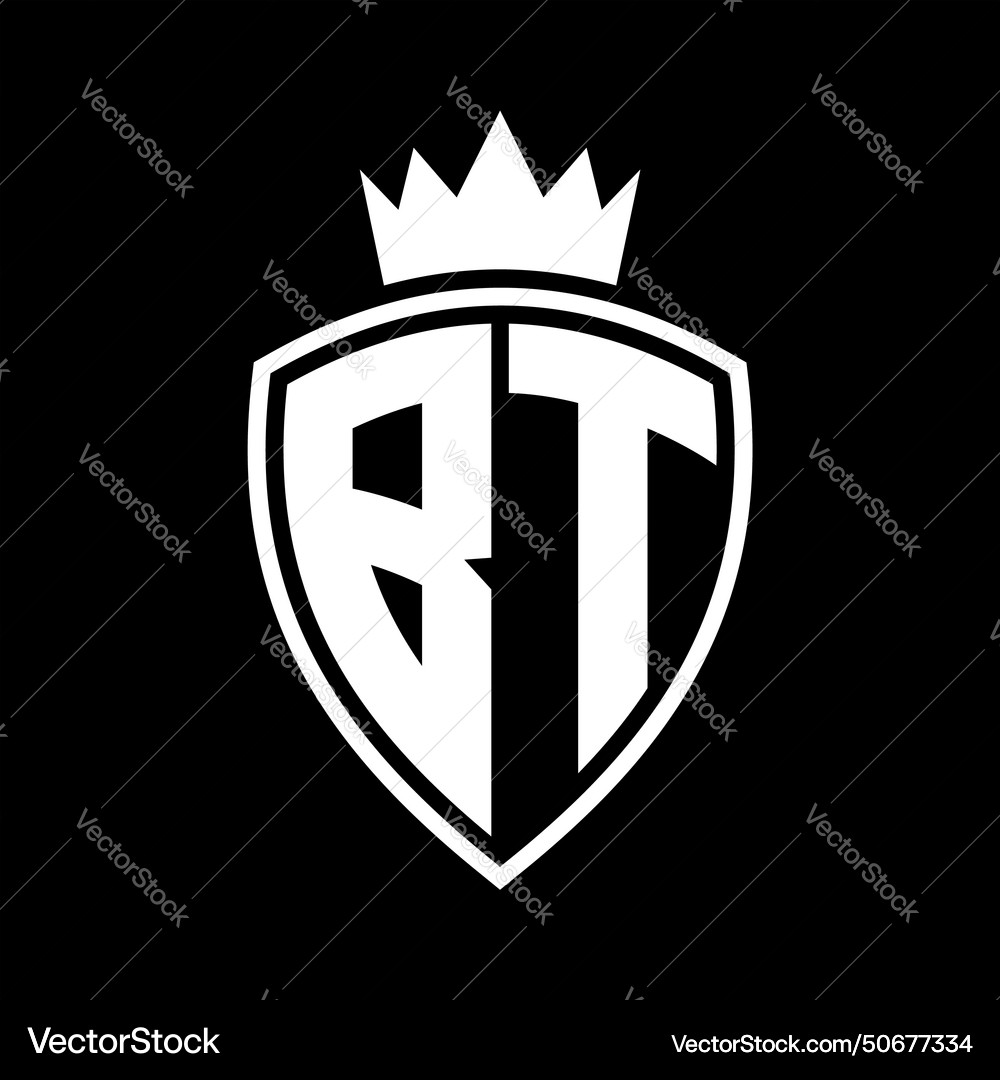 Bt letter monogram shield and crown outline shape Vector Image