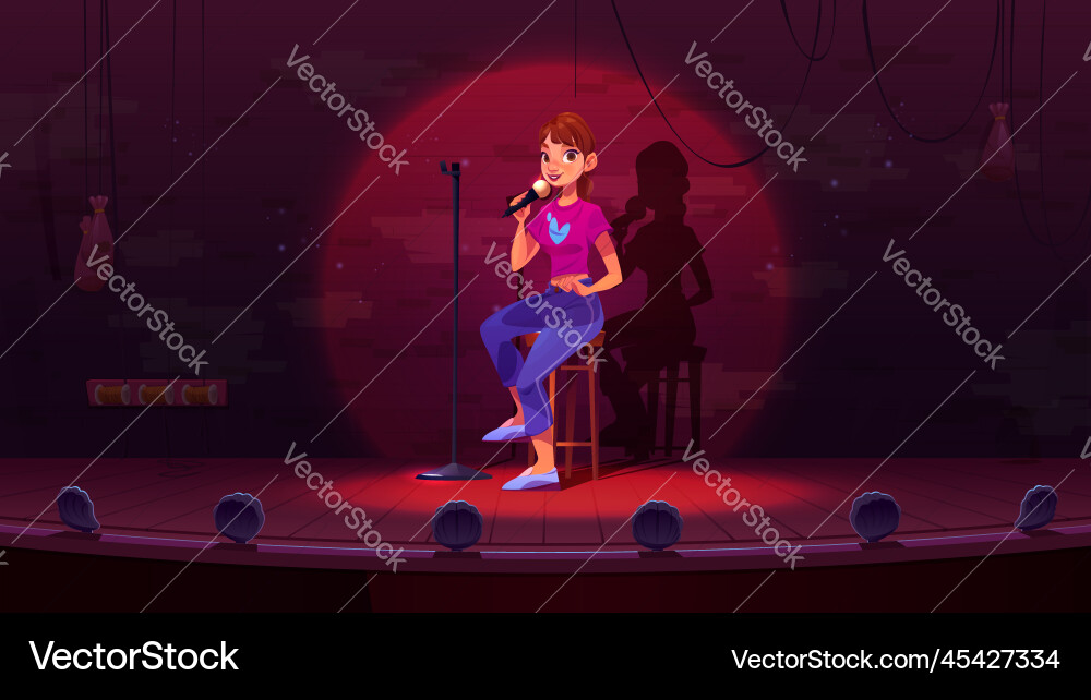 Female stand-up comedian performing on stage Vector Image