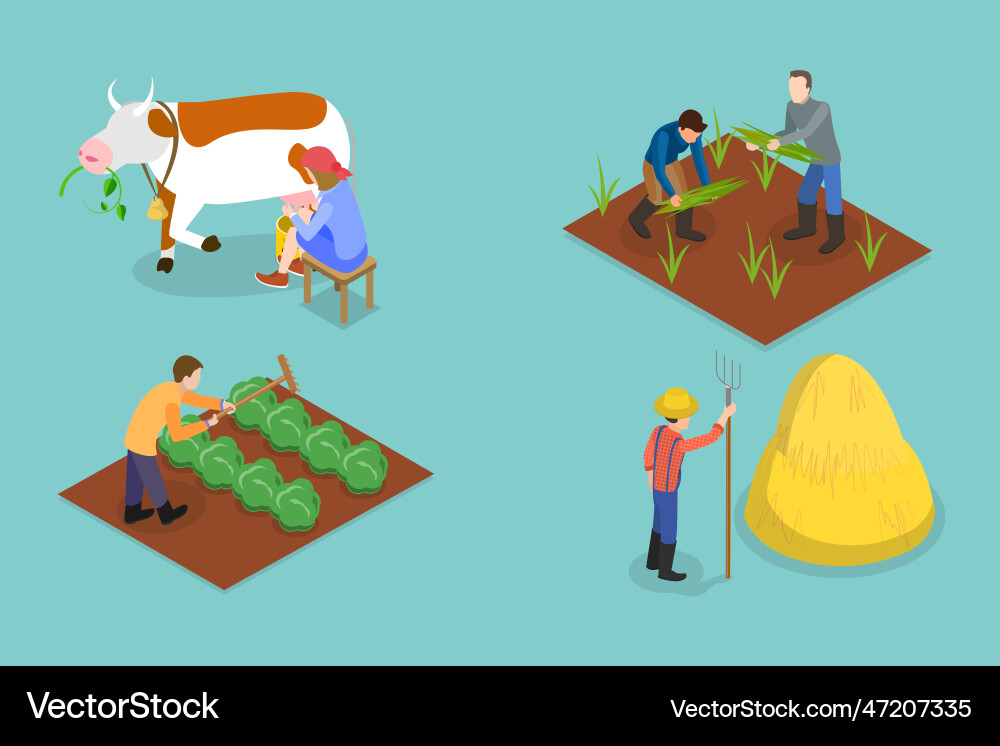 3d isometric flat set of farmers Royalty Free Vector Image