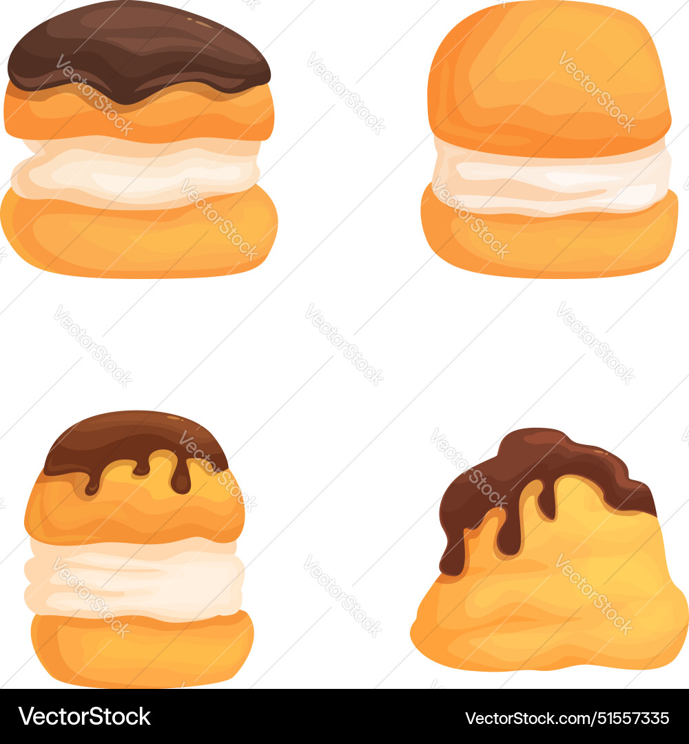 Assorted cream puffs set Royalty Free Vector Image
