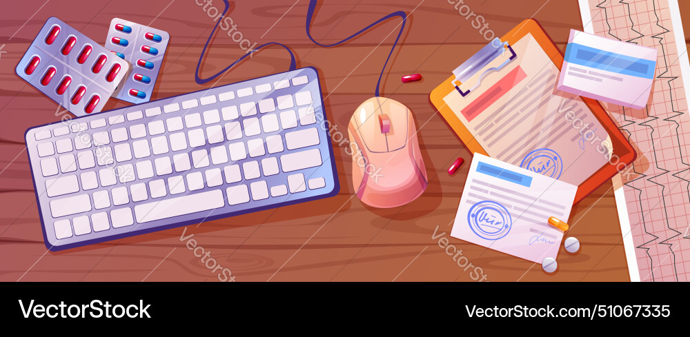 Doctor workplace top view Royalty Free Vector Image