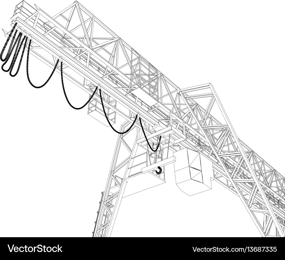 Gantry crane wire-frame rendering of 3d Royalty Free Vector