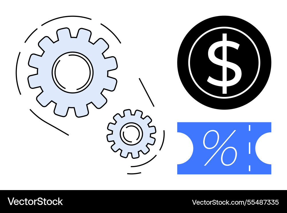Gears dollar sign and discount ticket Royalty Free Vector