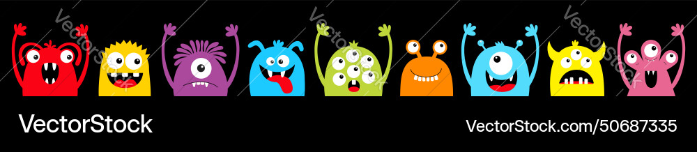 Monster colorful silhouette head face icon set Vector Image
