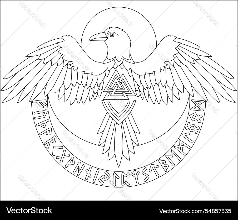Odins raven elder futhark runes and moons Vector Image