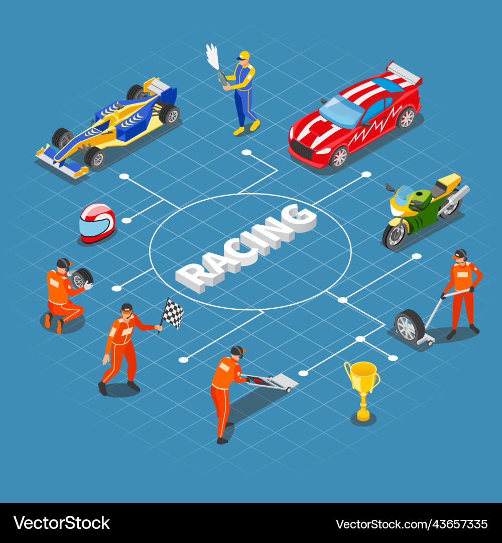 Racing isometric flowchart composition Royalty Free Vector