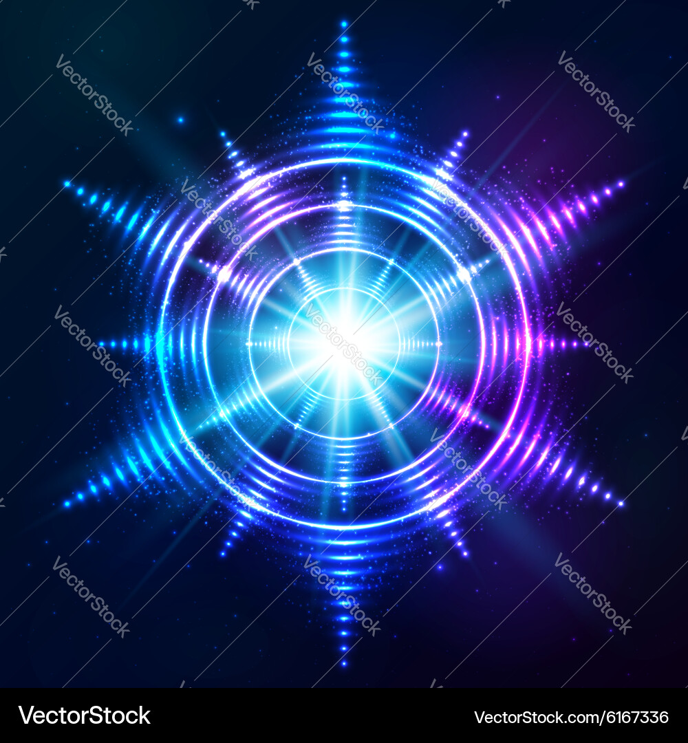 Bright shining blue neon sun at dark cosmic Vector Image