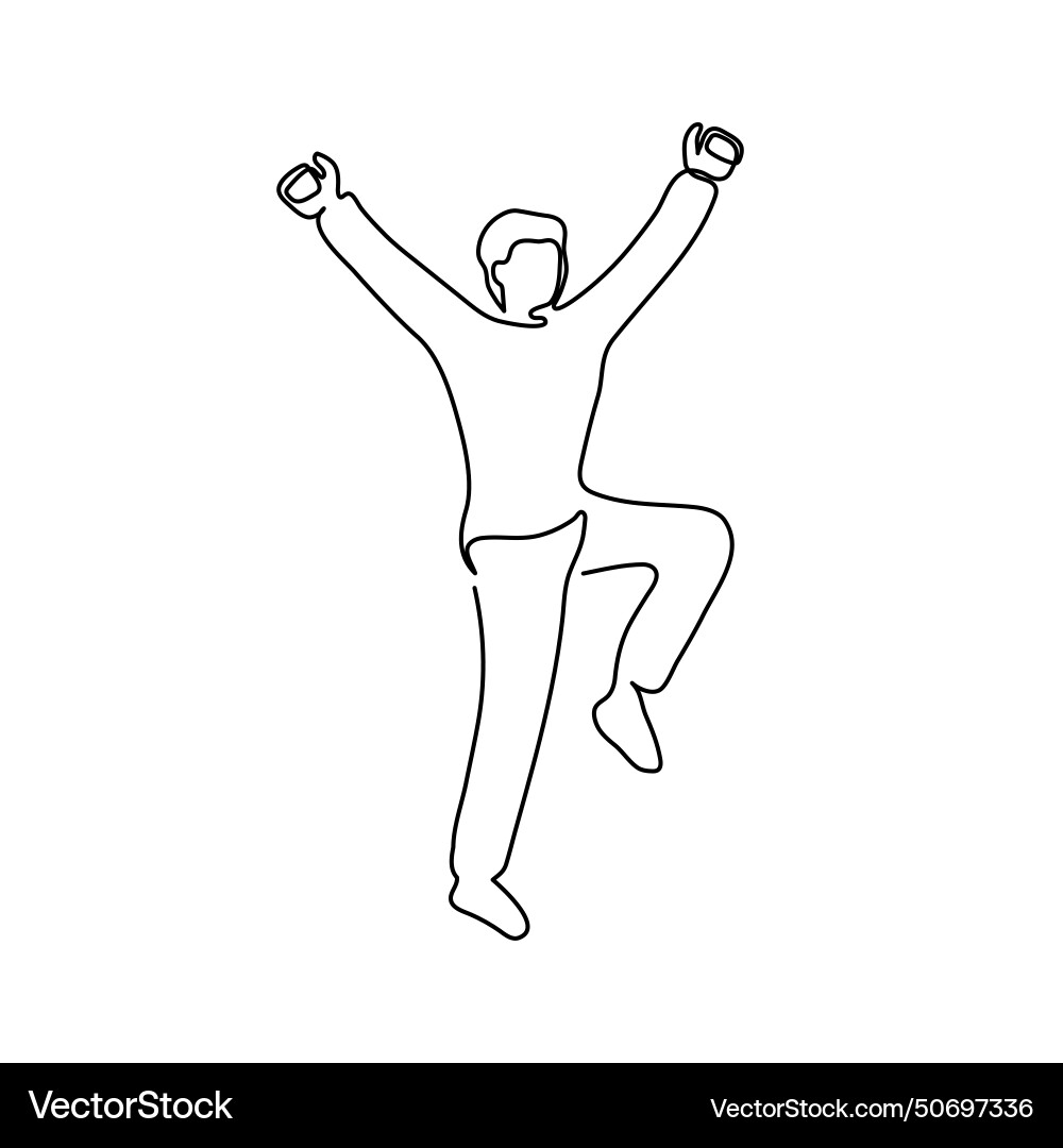 Happy man jumping continuous one line drawing Vector Image