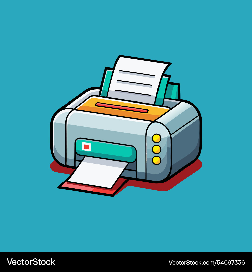 Printer with paper icon flat Royalty Free Vector Image