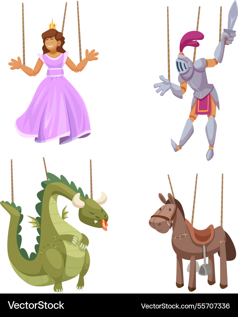 Puppet strings wooden dummy theatrical Royalty Free Vector
