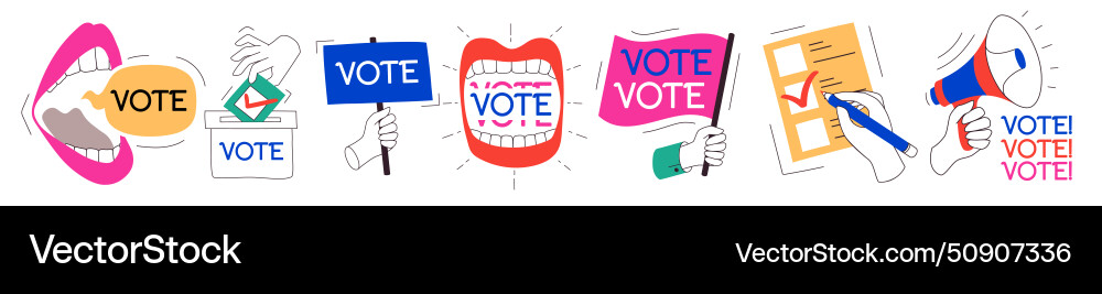 Vote sticker set modern colorful style Royalty Free Vector