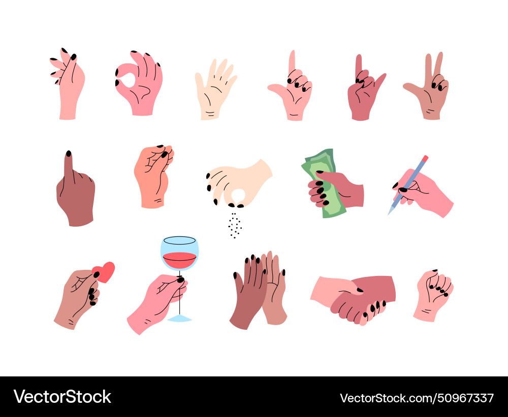 Cartoon color different hand gestures set Vector Image
