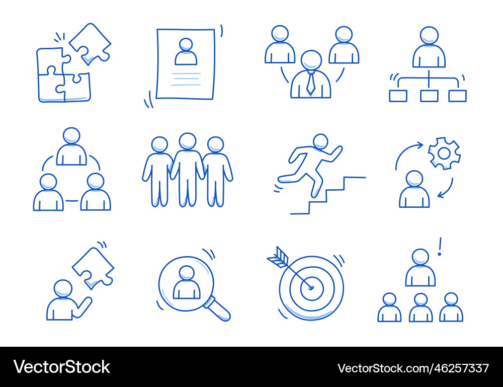 Doodle business team icon set teamwork Royalty Free Vector