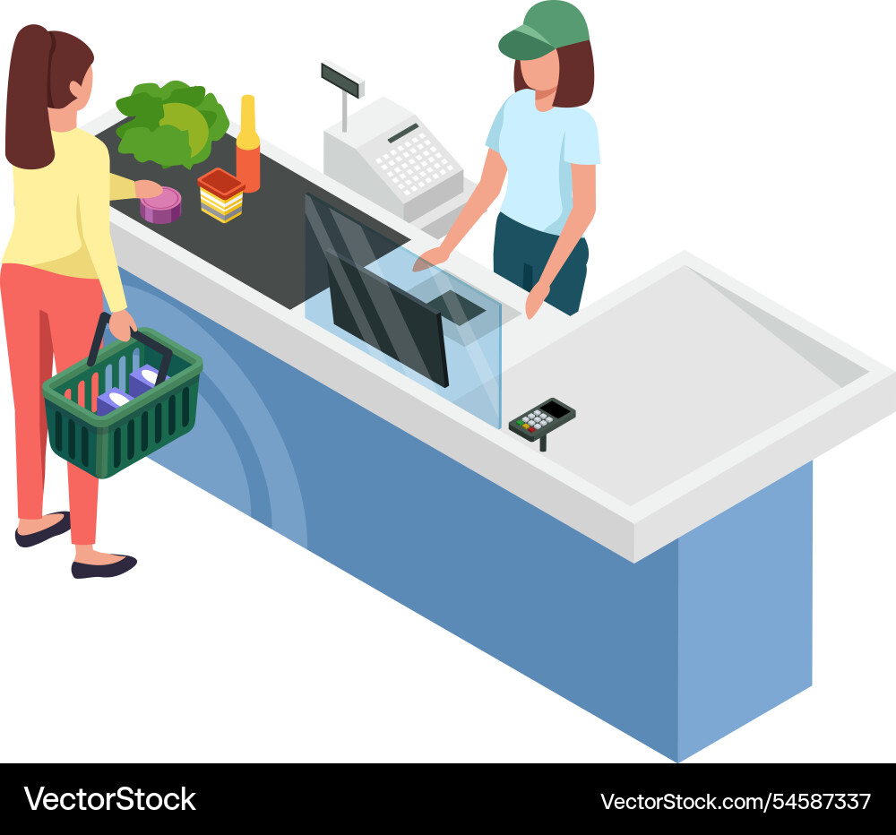 Grocery Checkout - Isometric View Royalty Free Vector Image