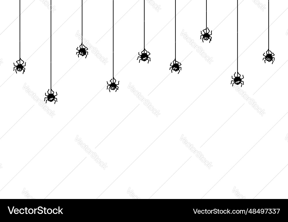 Halloween spiders on web border background Vector Image
