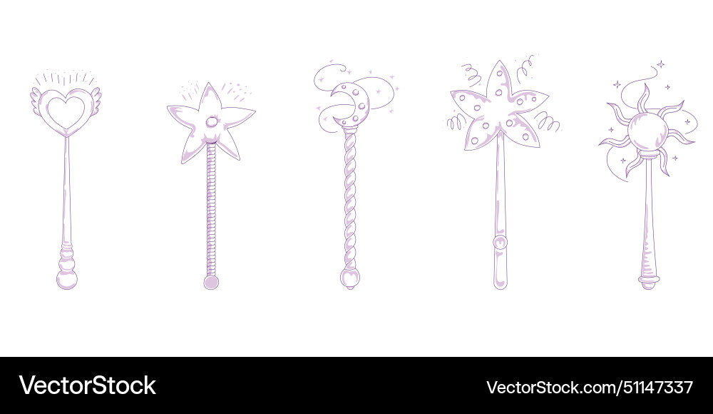 Magic wands doodle set fairytale element Vector Image