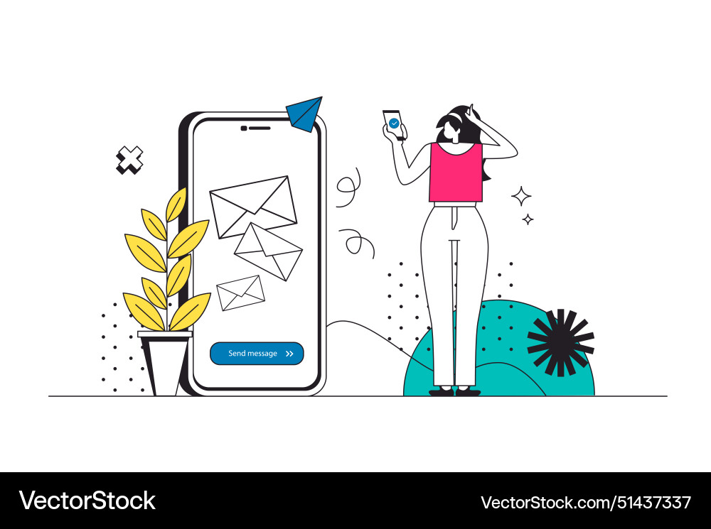 Mobile email service outline web concept in modern