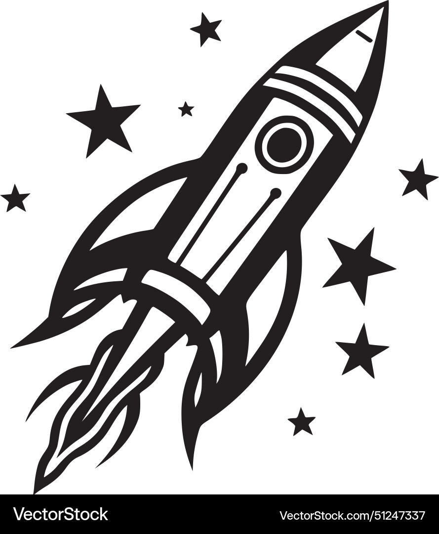 Rocket - black and white Royalty Free Vector Image
