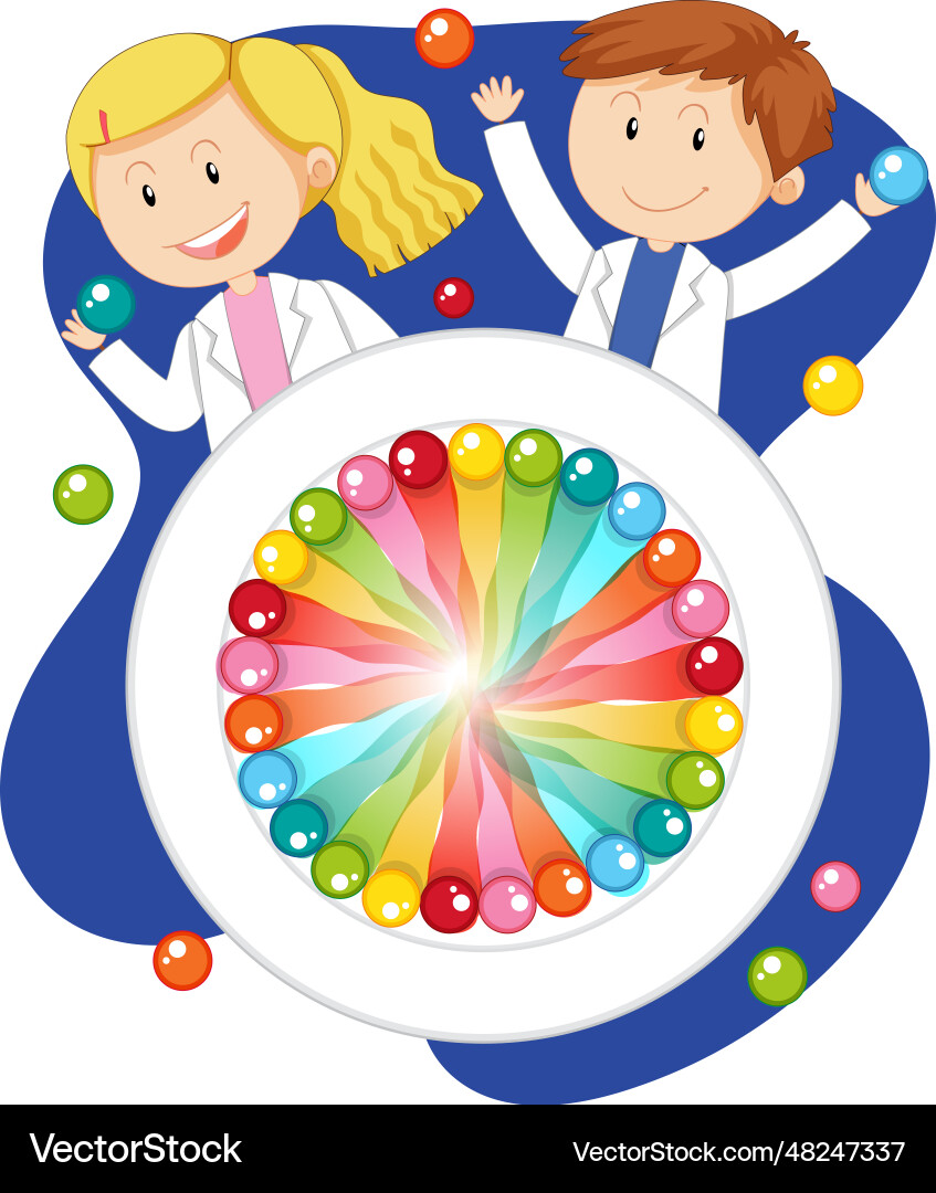 Skittles rainbow science experiments with doodle Vector Image