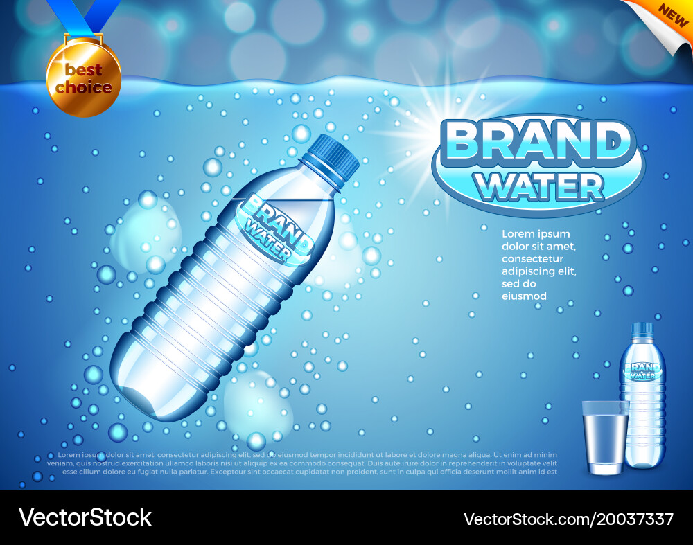 Water ads plastic bottle and ice cubes underwater Vector Image