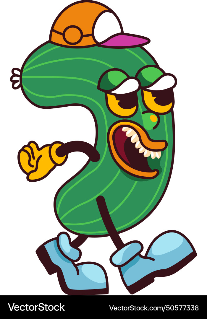 Cucumber character with bad mood walking emoji Vector Image