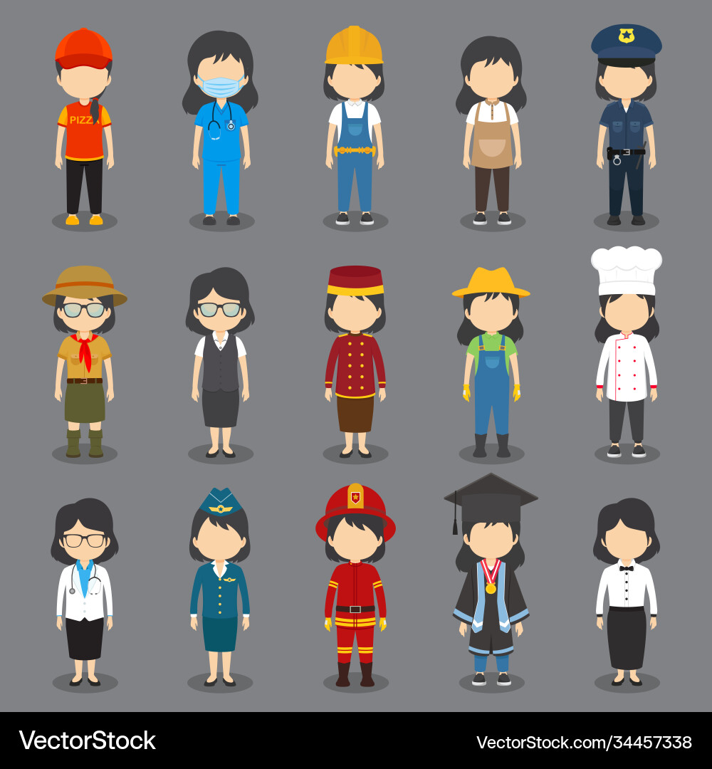 Set 15 flat avatars profession Royalty Free Vector Image
