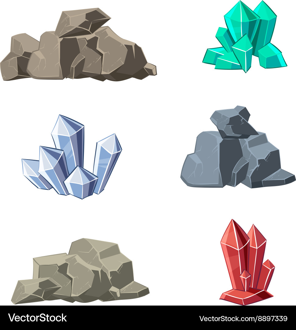 Cartoon minerals and stones set Royalty Free Vector Image