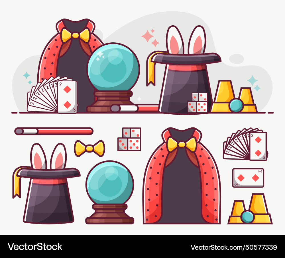 Magic show illusionist line art icons banner Vector Image