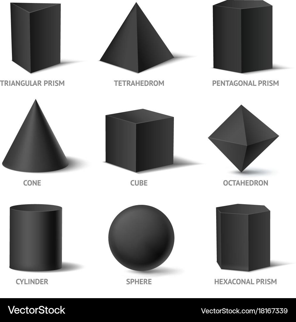Solid geometric shapes set Royalty Free Vector Image