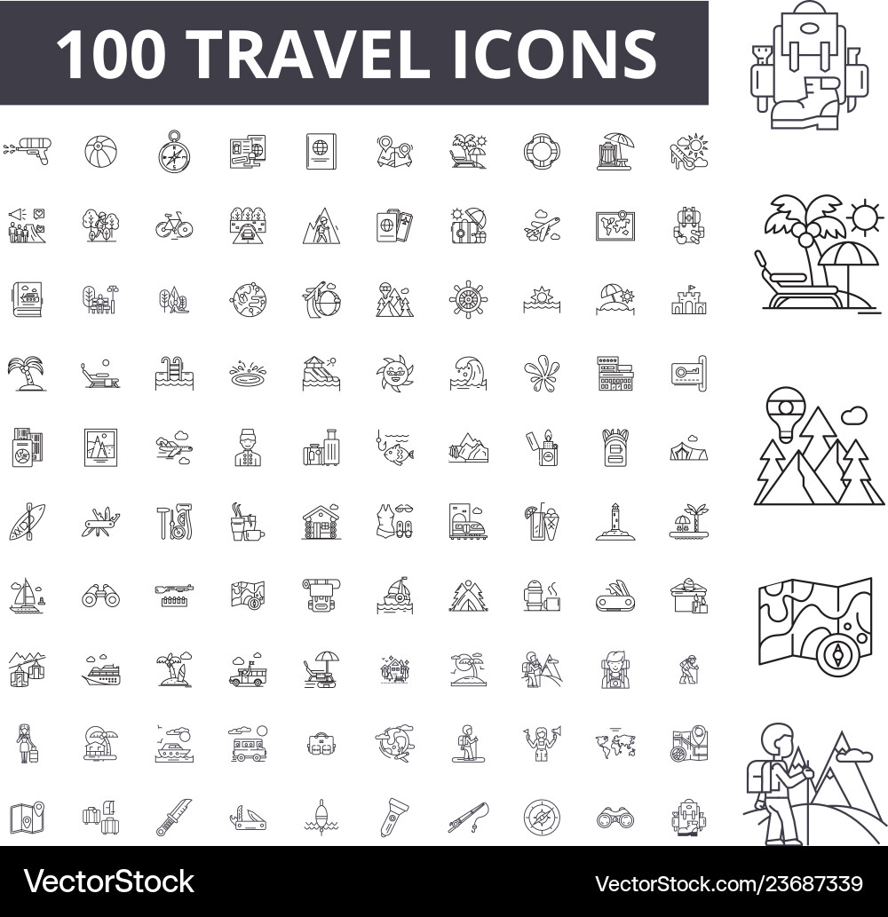 Travel Line Icons - 100 Piece Set Royalty Free Vector Image