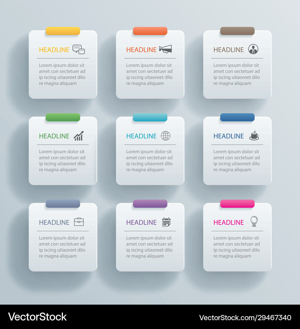 9 infographics rectangle paper index with data Vector Image
