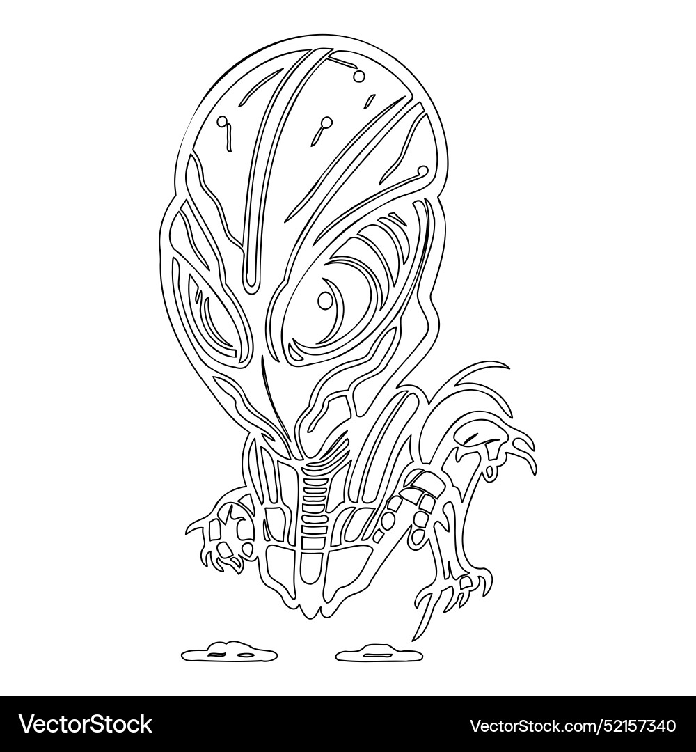 Alien outline sketch Royalty Free Vector Image