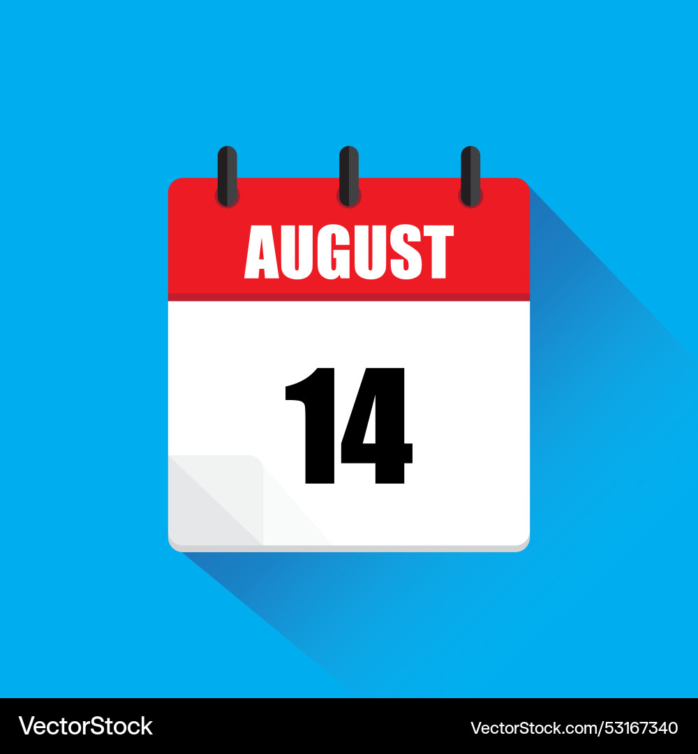 Calendar icon august red header design fourteenth Vector Image