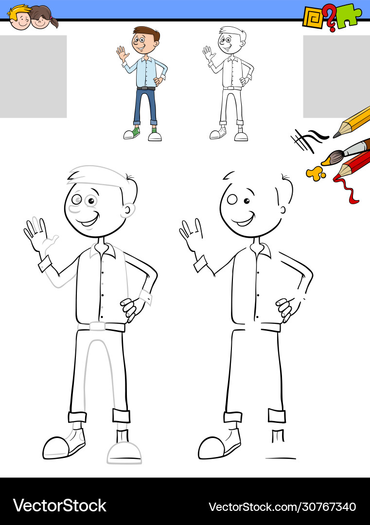 Drawing and coloring task with boy Royalty Free Vector Image