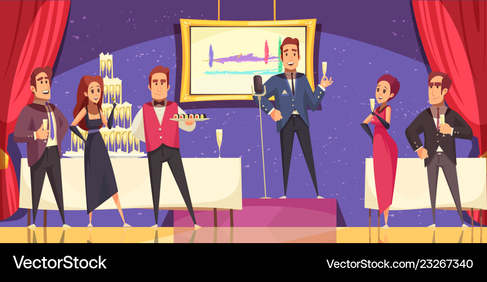 Opening exhibition banquet cartoon Royalty Free Vector Image