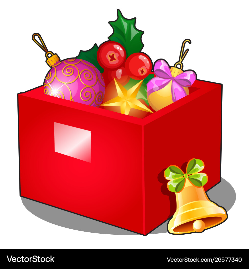 Red box with christmas decorations and baubles Vector Image