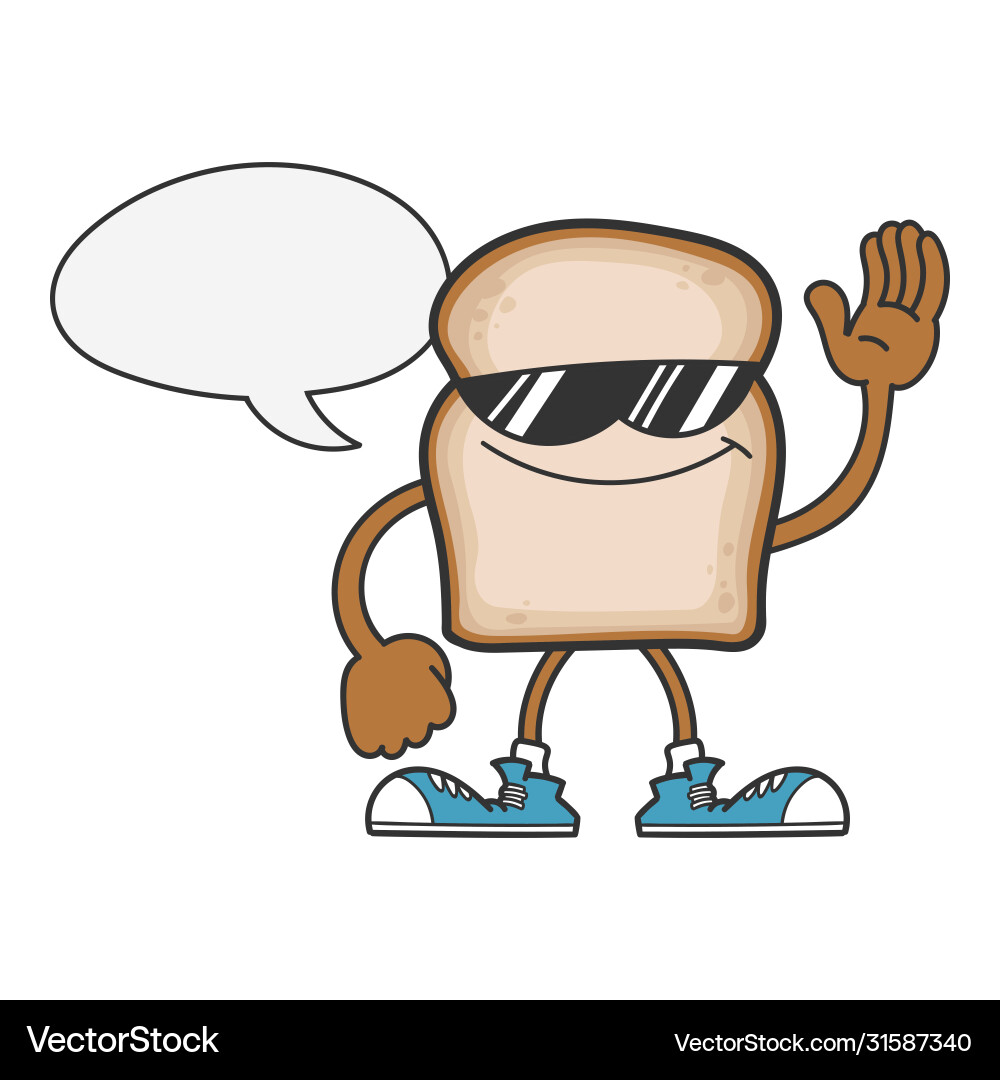 Slice Brot Cartoon Charakter mit Sonnenbrille Vektorbild