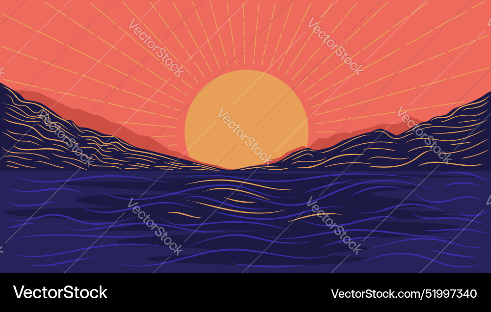 Sunset over a mountain range Royalty Free Vector Image