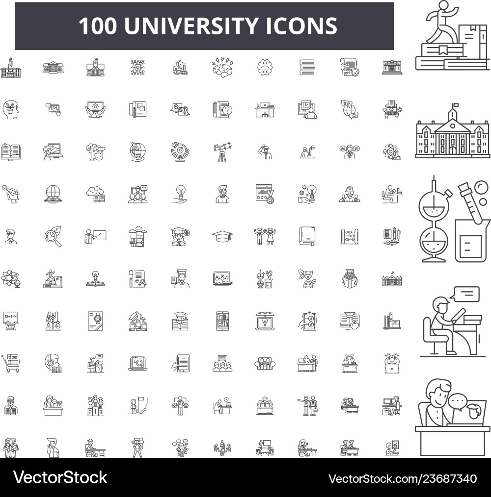 University editable line icons 100 set Royalty Free Vector