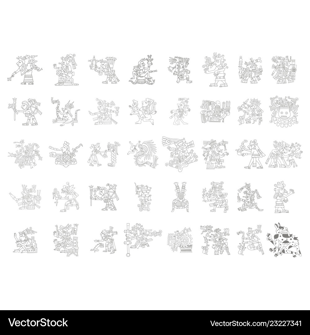 Aztec Codex Symbols - Monochrome Icons Royalty Free Vector