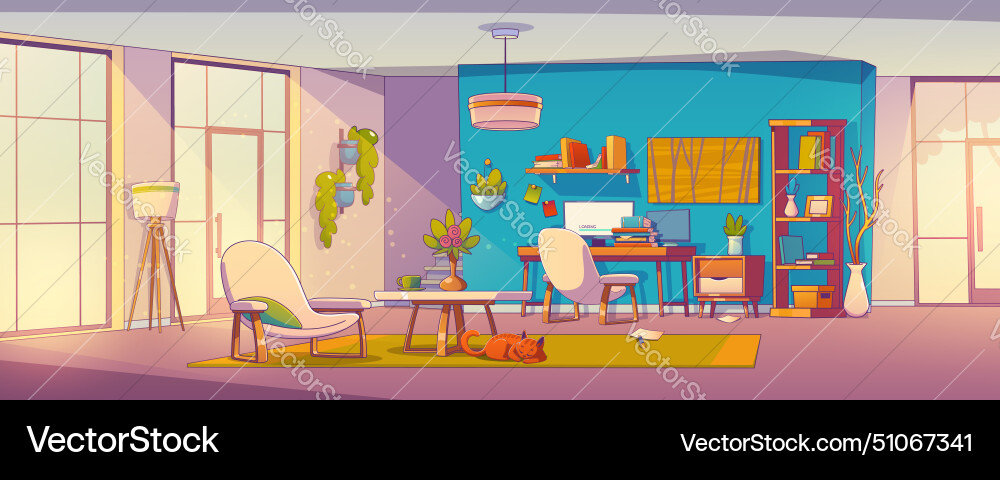 Home work space interior office desk in flat Vector Image