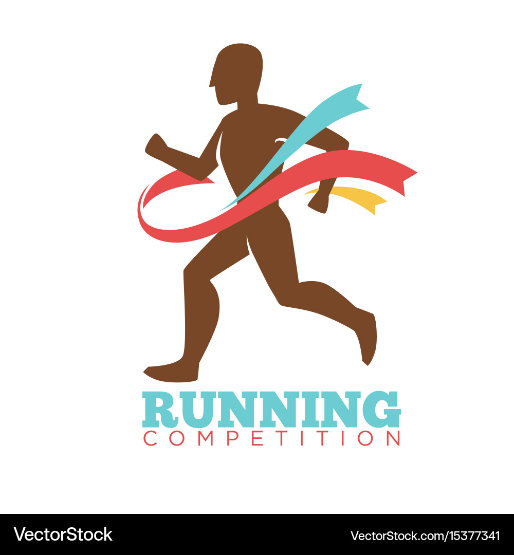 Running competition logo label with male athlete Vector Image