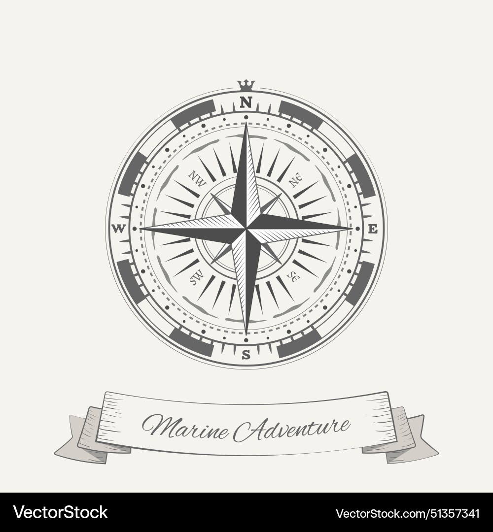 Vintage grey ribbons compass rose Royalty Free Vector Image