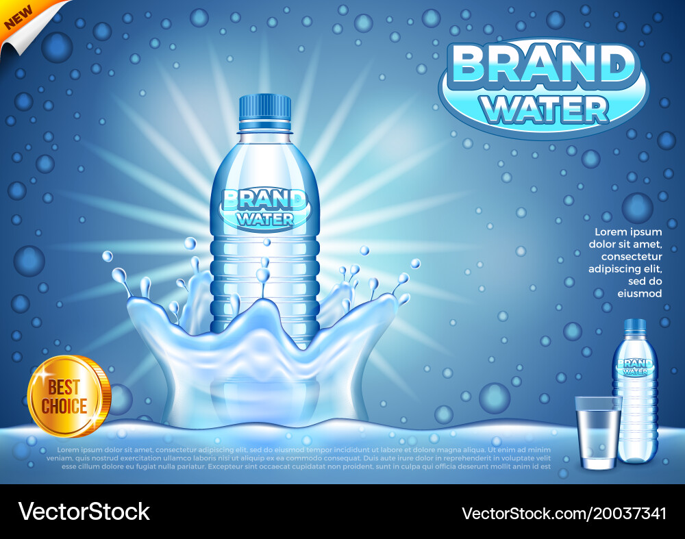 Water ads plastic bottle in splashes background Vector Image